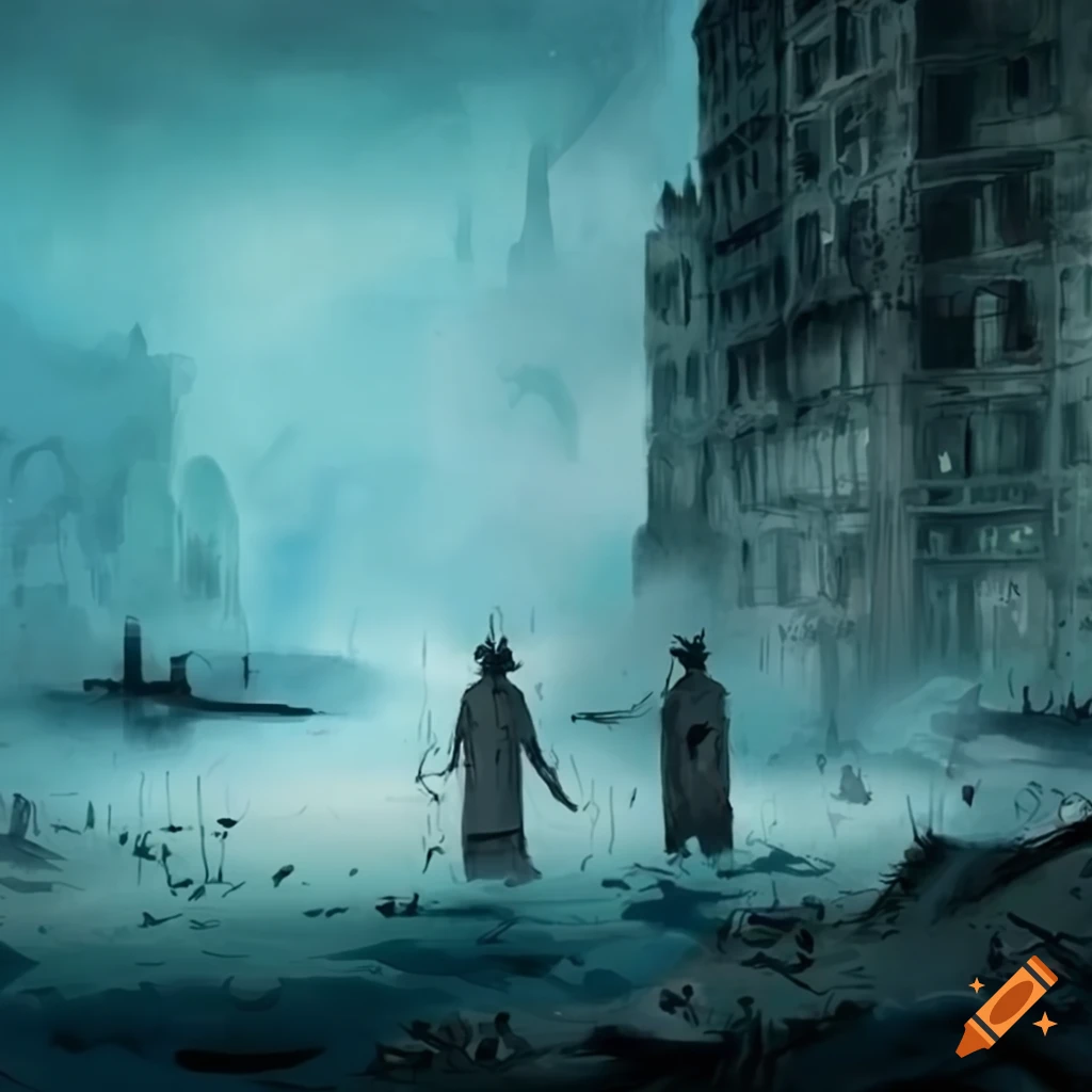 Apocalyptic watercolor scene on Craiyon