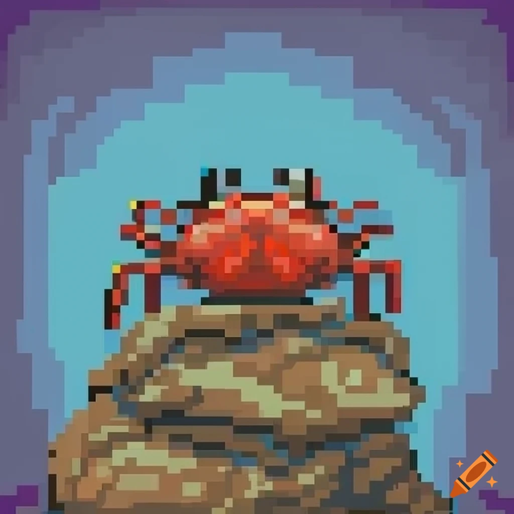Pixel art of a crab on a rock on Craiyon