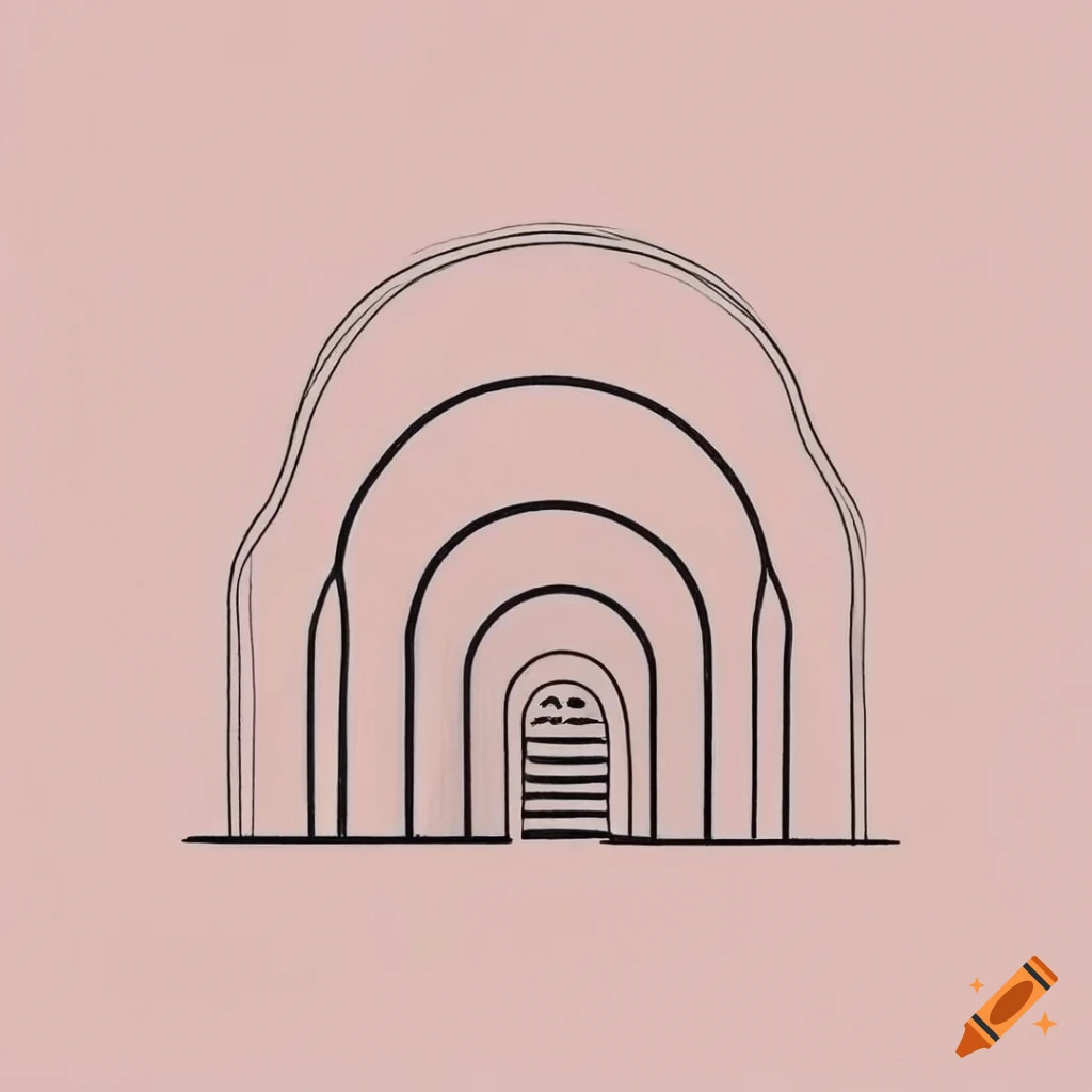 Geometric drawing with arches, dots, and lines in a minimalist style on ...