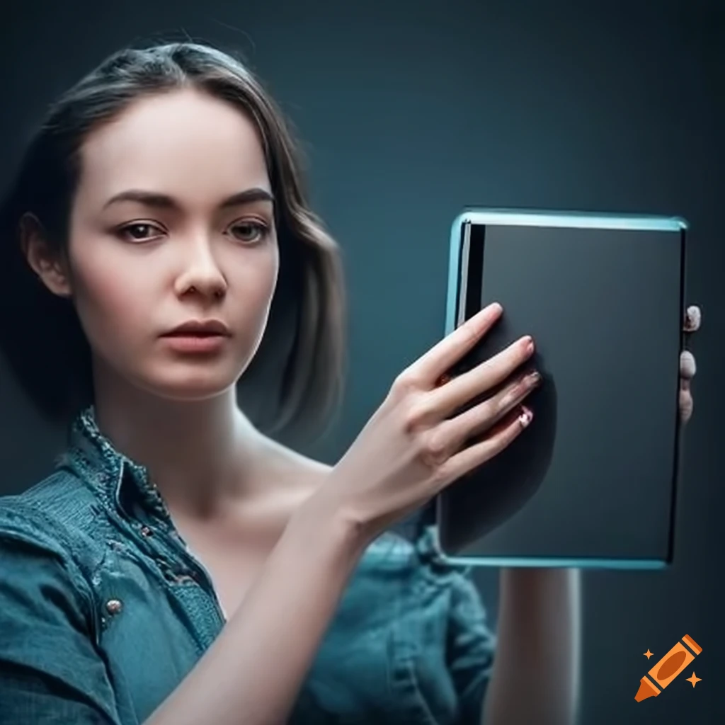 Woman holding a tablet on Craiyon