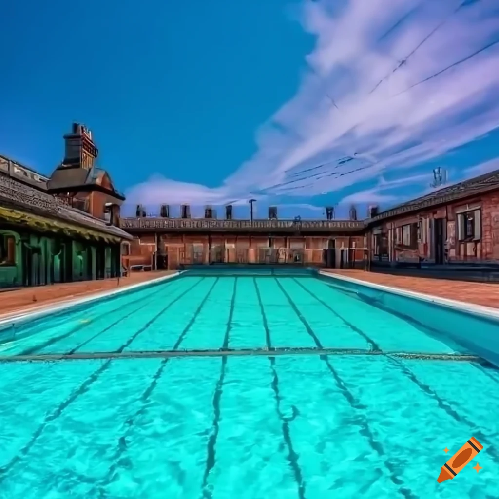 Swimming pool at a train station in 4k HD on Craiyon