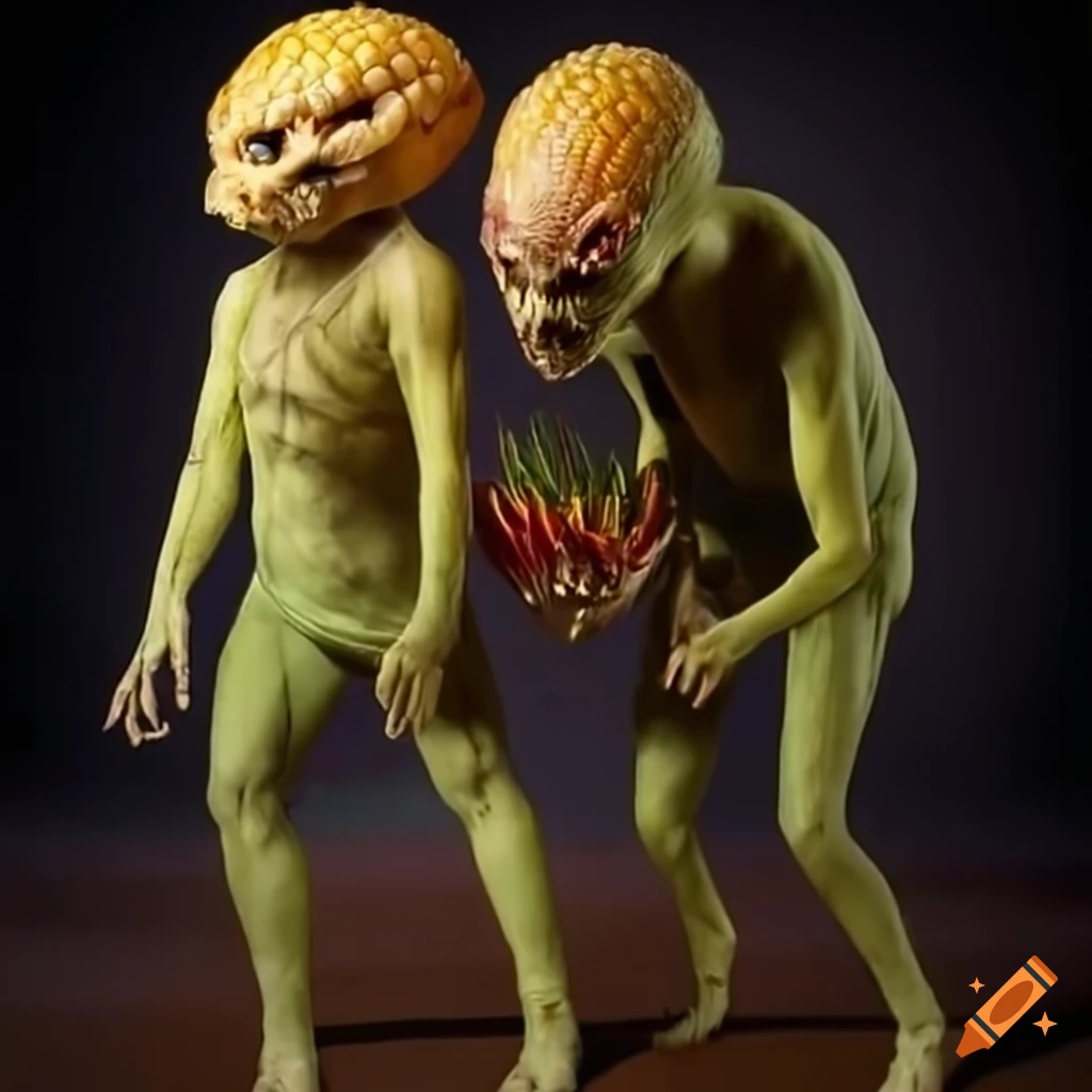 Anthropomorphic Corn battling invading aliens in hyper realistic style ...