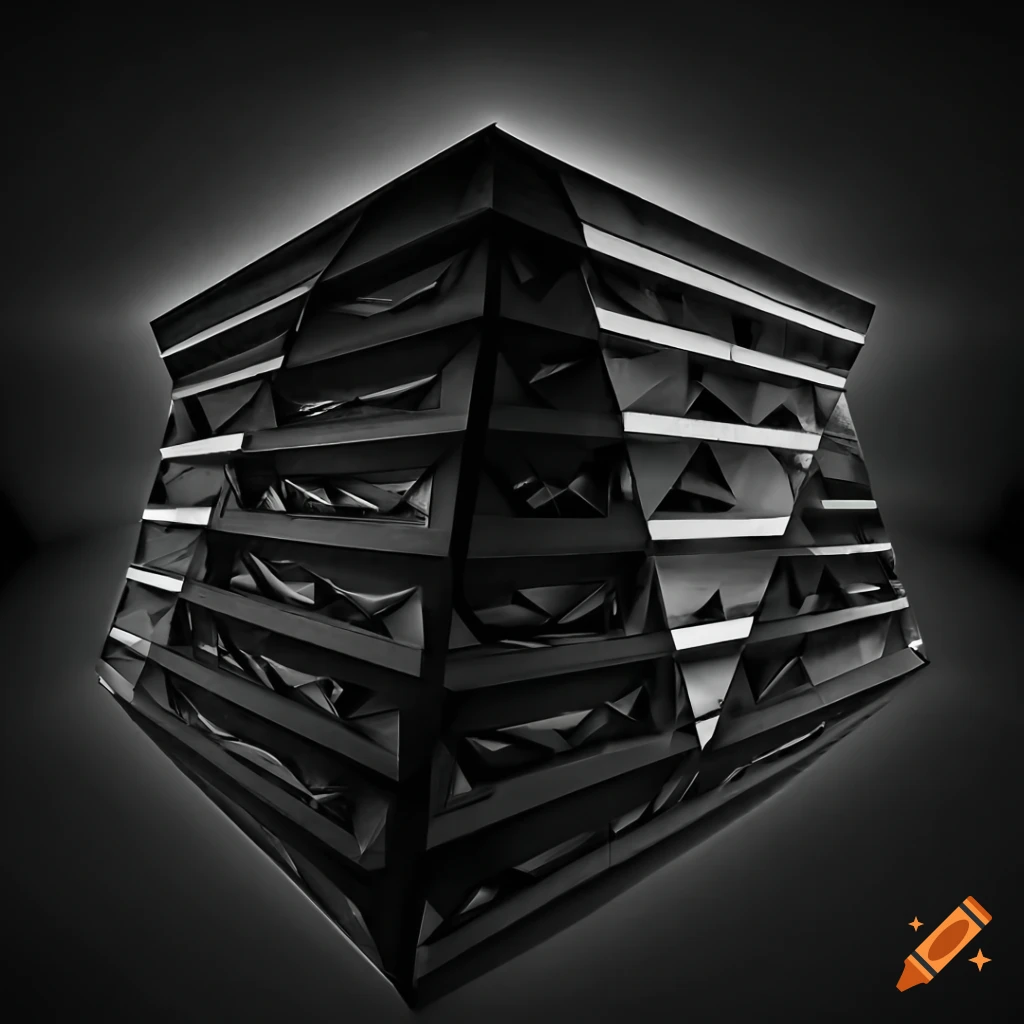 Flat black metallic building with Penrose triangles in surreal ...