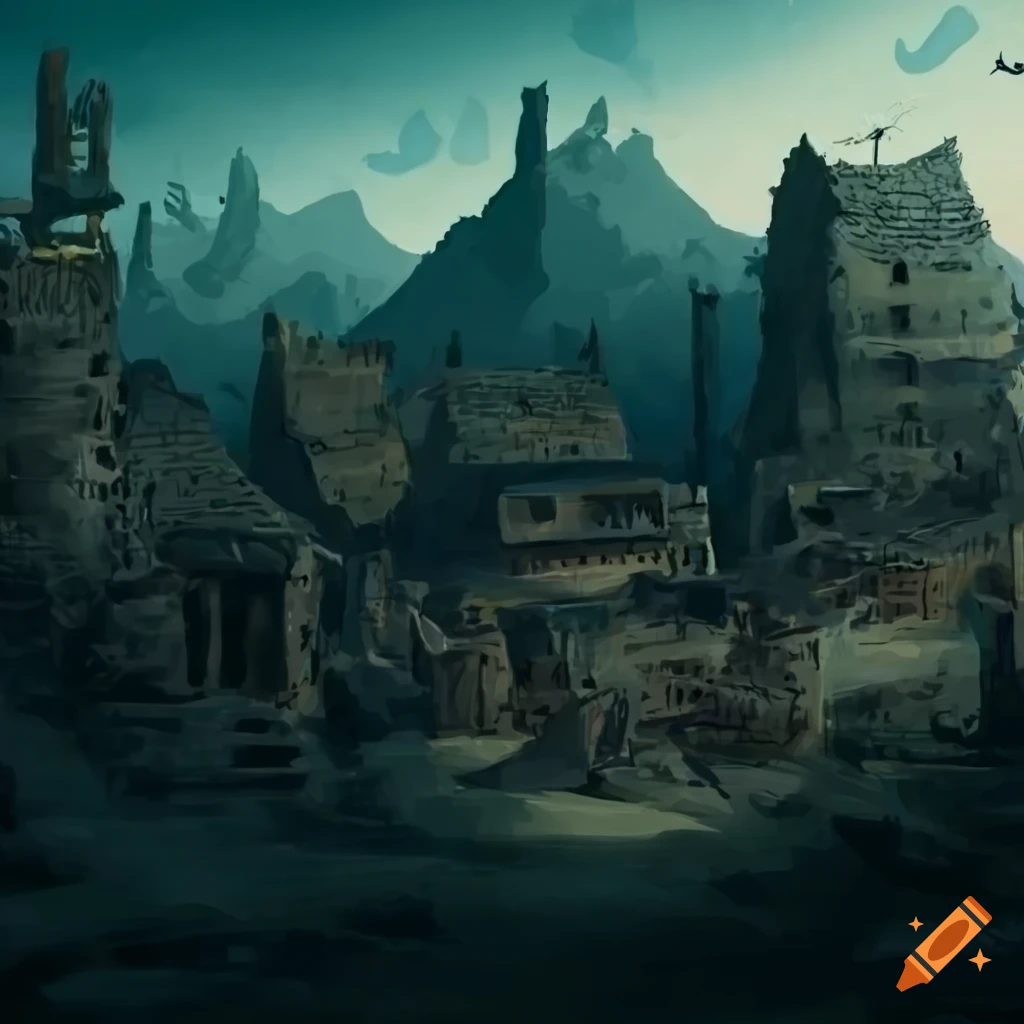 Bustling incan village in a desert post-apocalyptic landscape on Craiyon