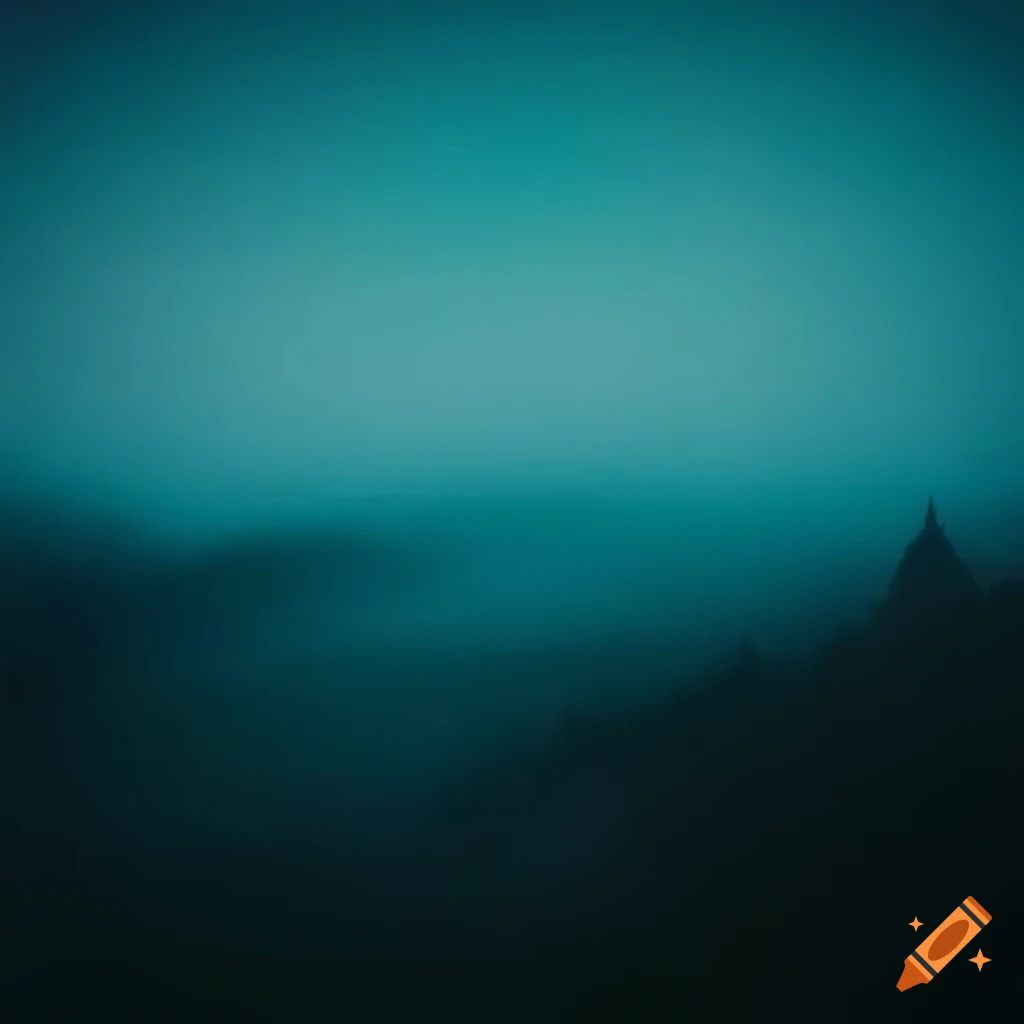 Hills covered in white fog creating a liminal space with a magical ...