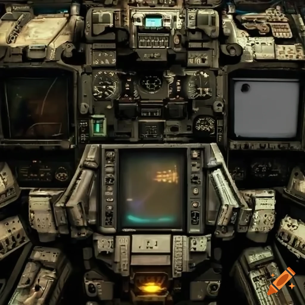 Mech cockpit in intense combat scenario on Craiyon