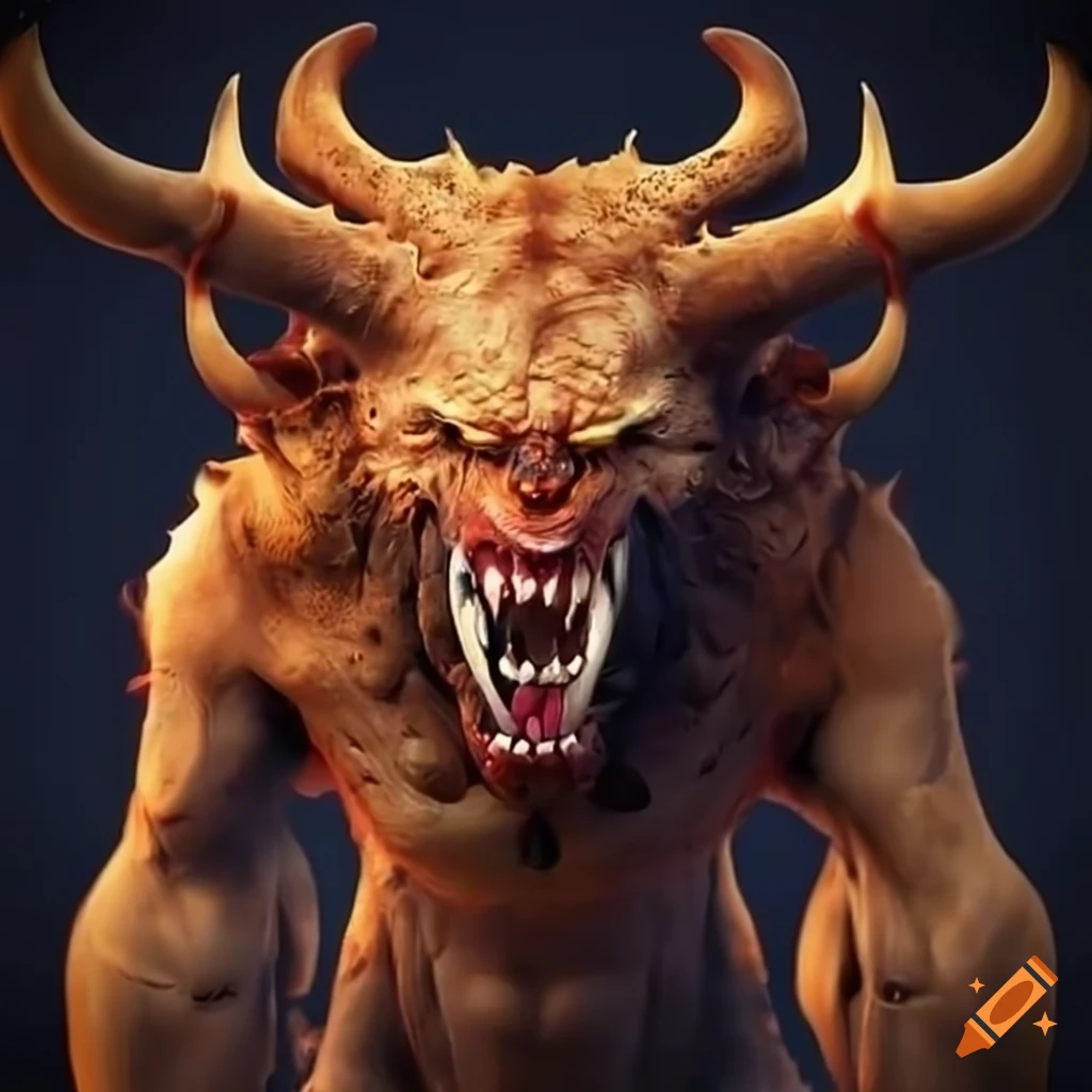 Brown beast with horns and fangs breathing fire on Craiyon