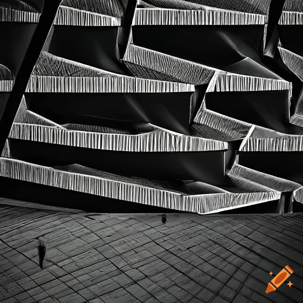 Surreal black metallic building with Penrose triangles optical illusion ...