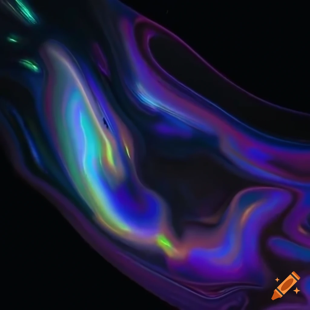 Iridescent liquid trickling on dark surface resembling diamonds in a ...