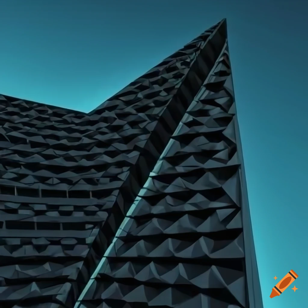 Black triangular metallic building with penrose triangles in a surreal ...