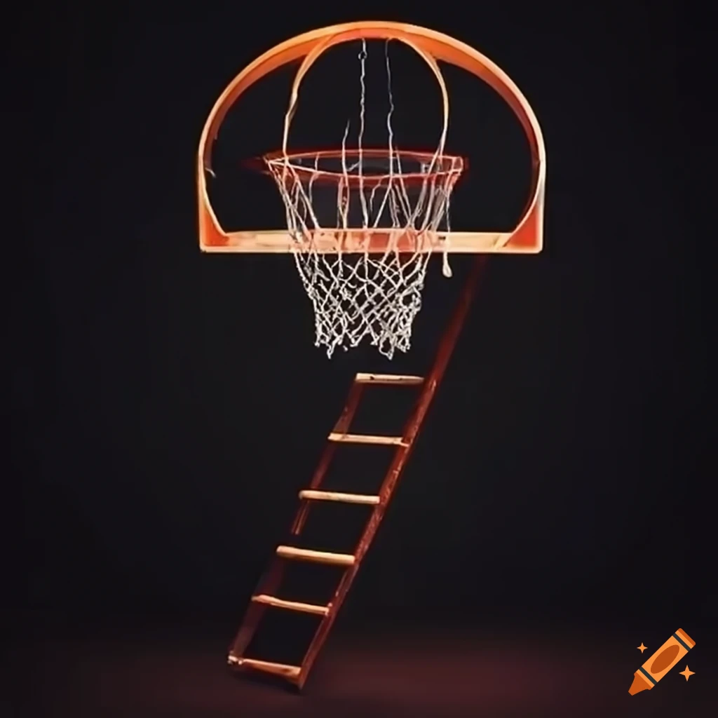 Ladder leading to a basketball hoop on Craiyon