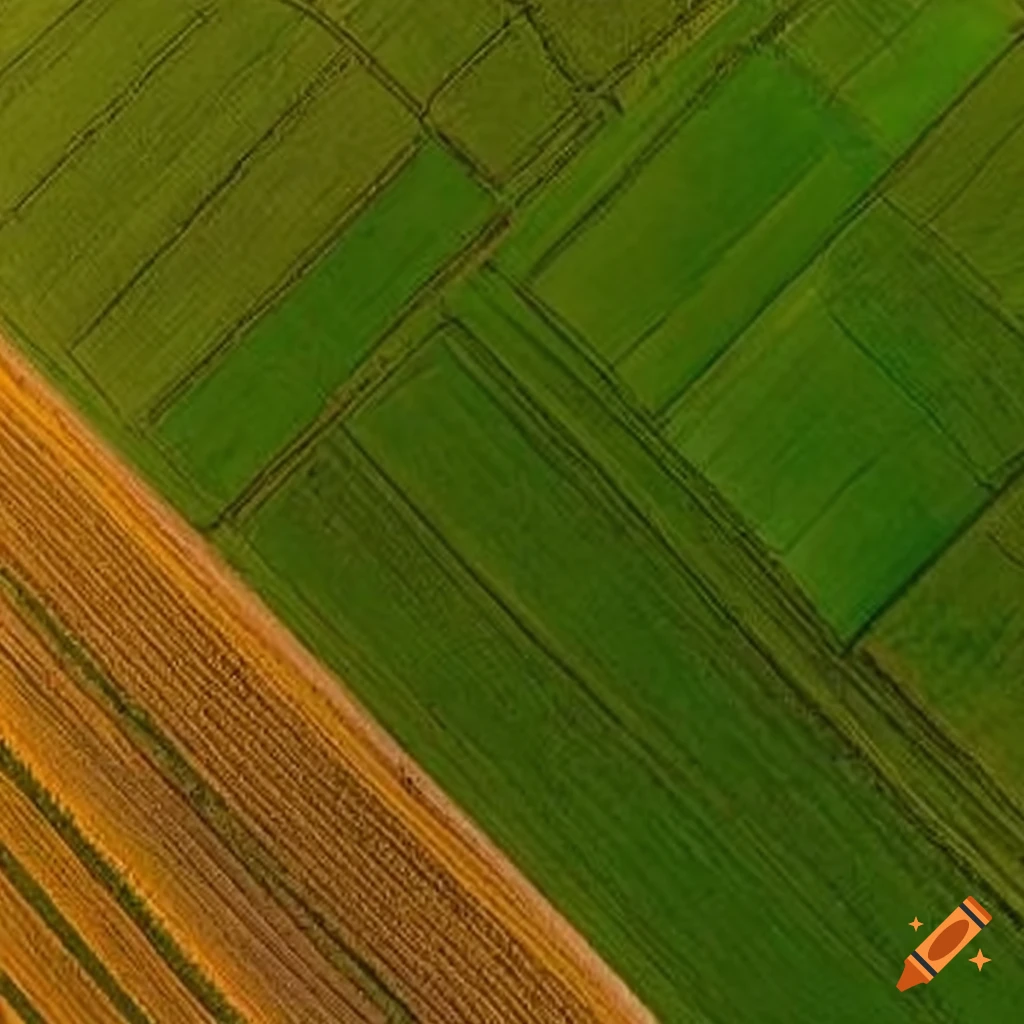 Aerial view of mixed farmland on Craiyon