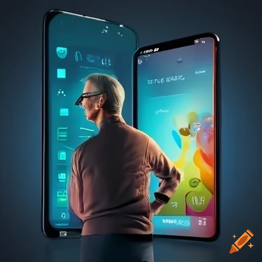 Tim cook interacting with cutting-edge android technology on Craiyon