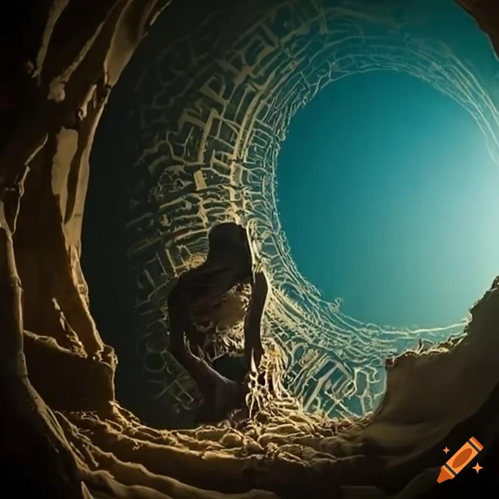 Adventurous man exploring a maze of skeletons on Craiyon