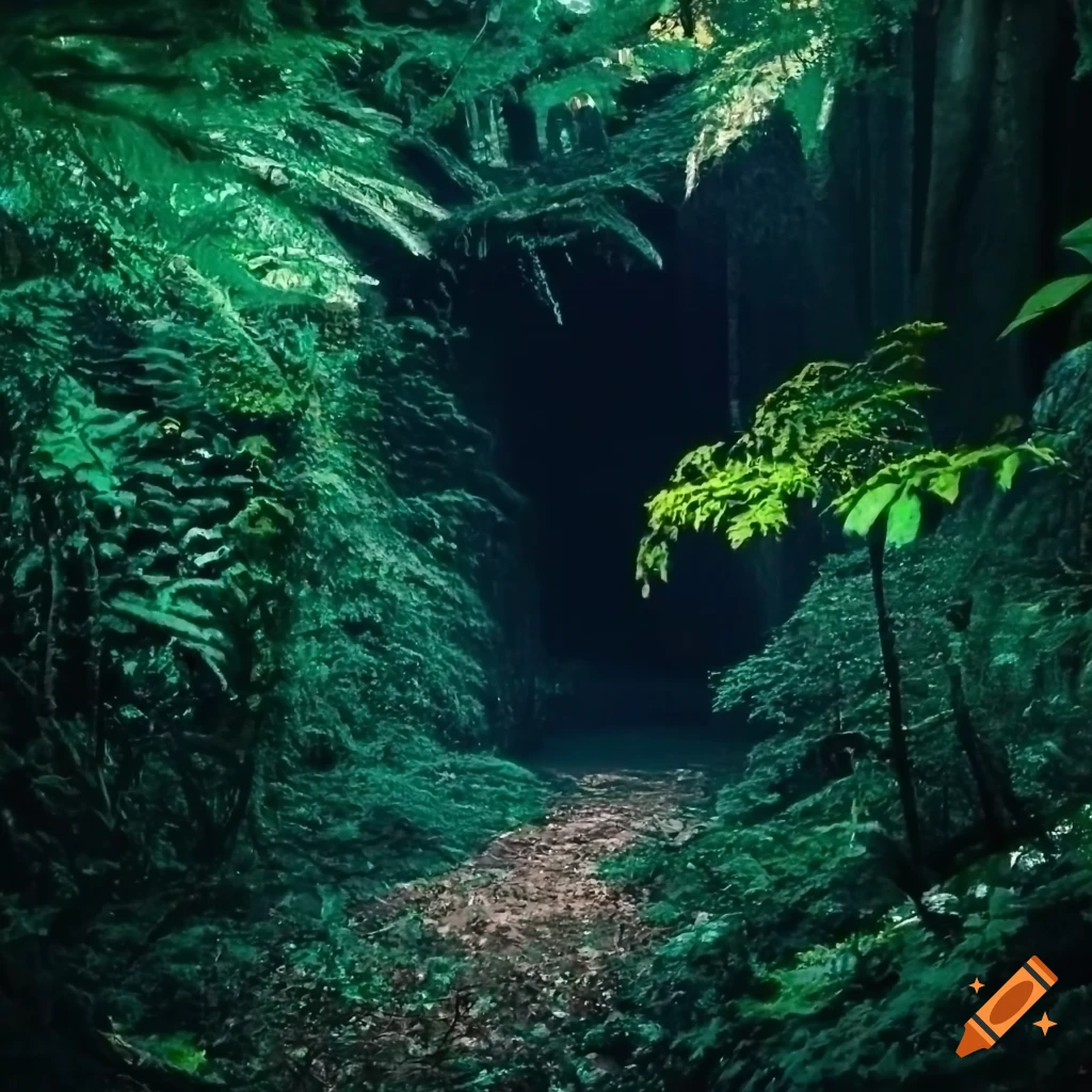 Overgrown magic-infused park with tall trees surrounded by skyscrapers ...