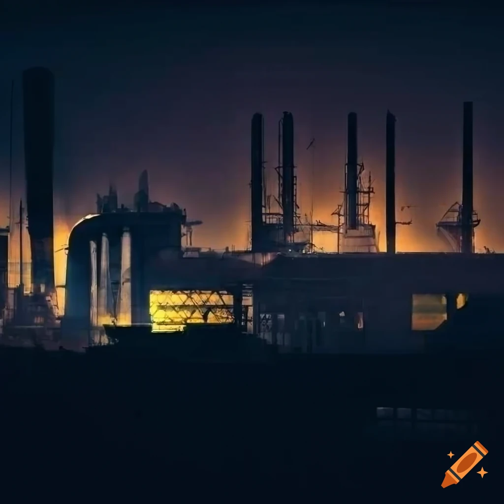 Night view of an industrial factory on Craiyon