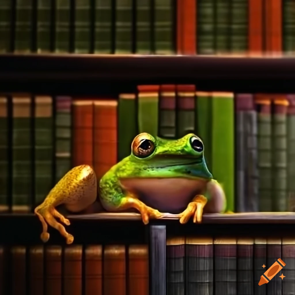 Frog in a library on Craiyon