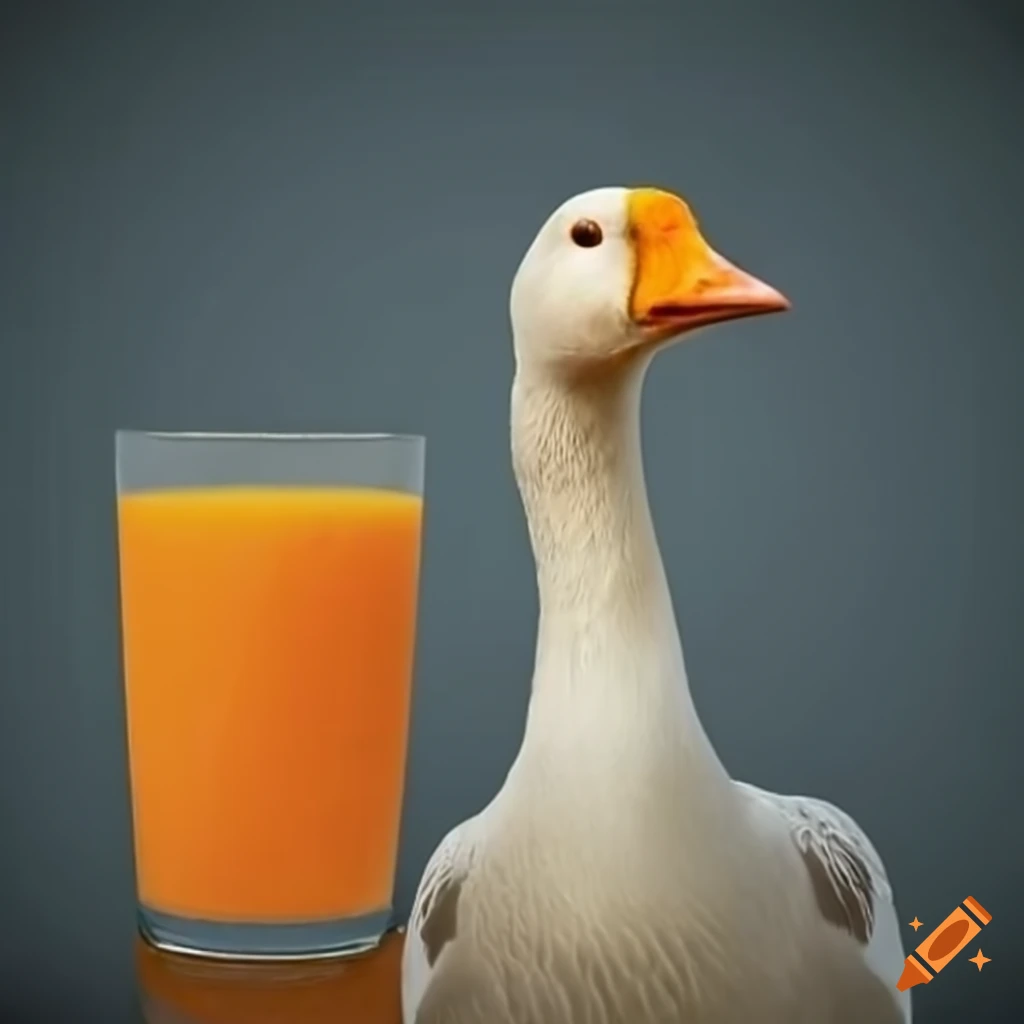 Realistic orange goose with a glass of orange juice on Craiyon