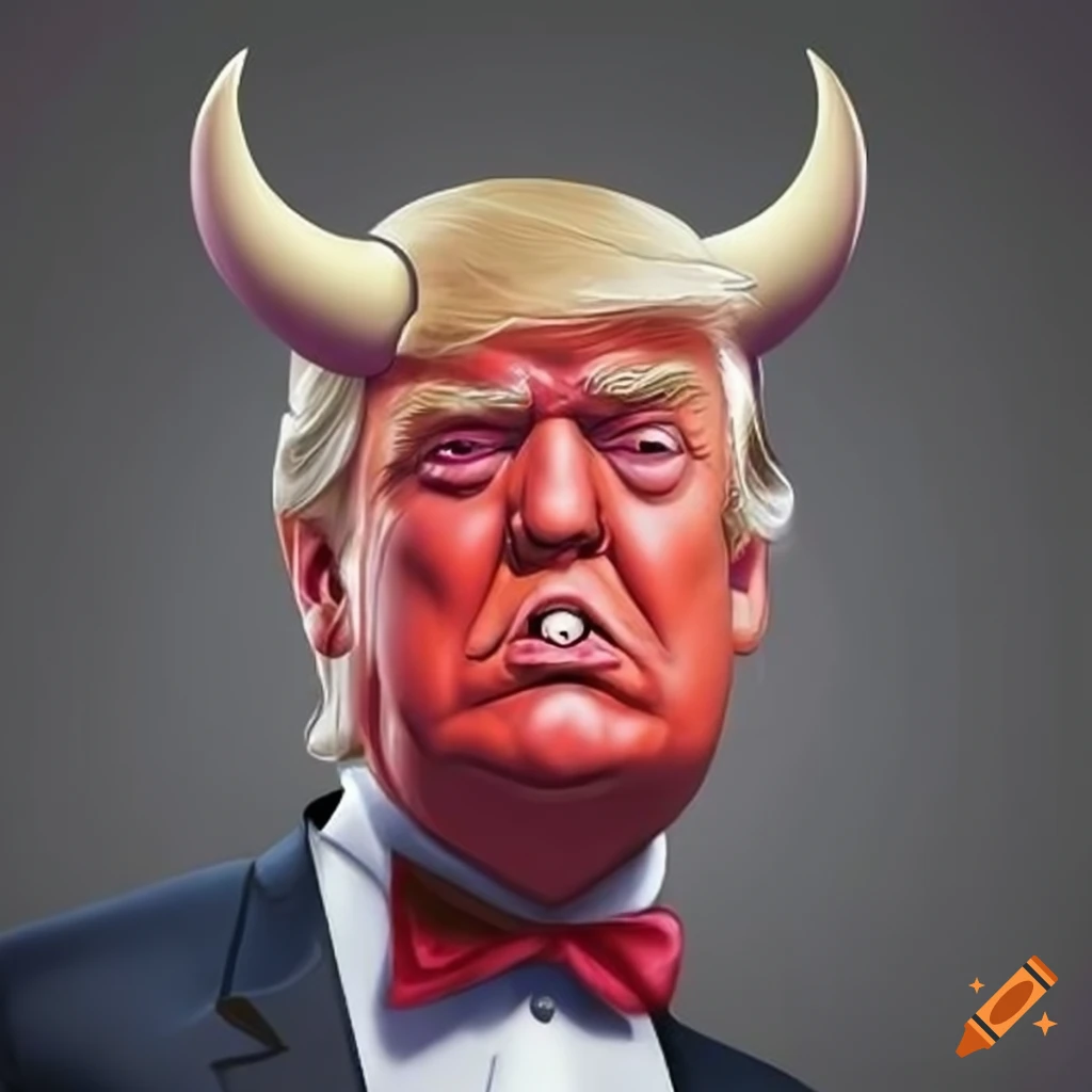 Satirical cartoon of devilish donald trump with horns on Craiyon