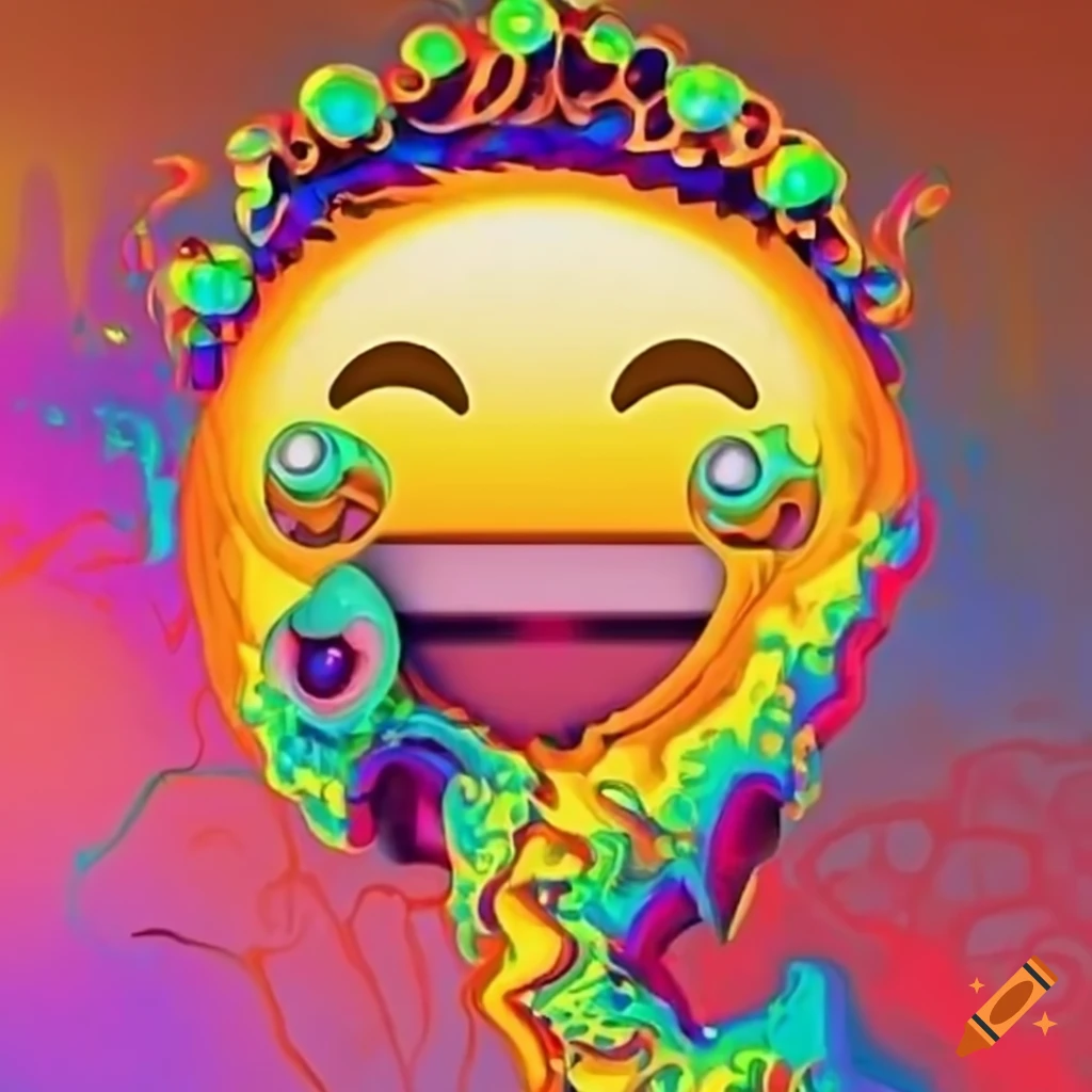 Trippy emoji with euphoric expression on Craiyon