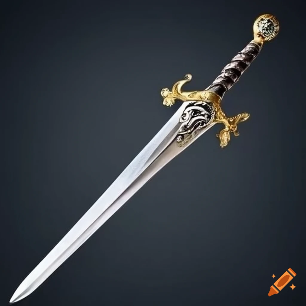 Elegant sword with golden handle and silver angel wings design on Craiyon