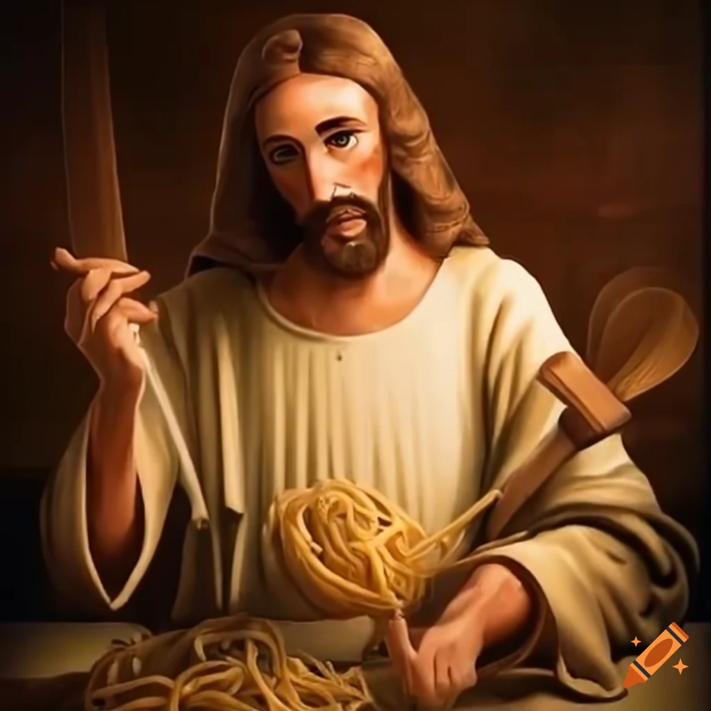 Jesus cooking spaghetti on Craiyon
