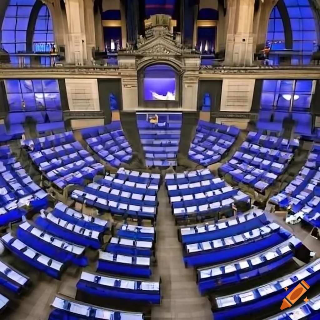 Vibrant image of the German Bundestag chamber during parliamentary ...