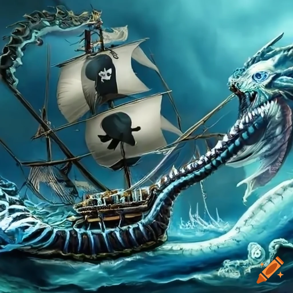 Pirate ship battling an ocean dragon on Craiyon