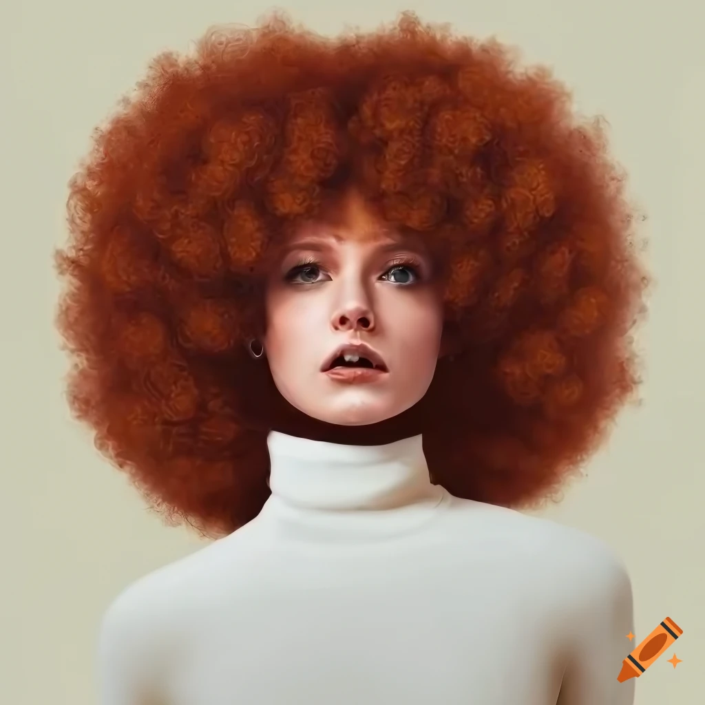 Realistic Portrait Of A Beautiful Redhead Woman With A Massive Afro In