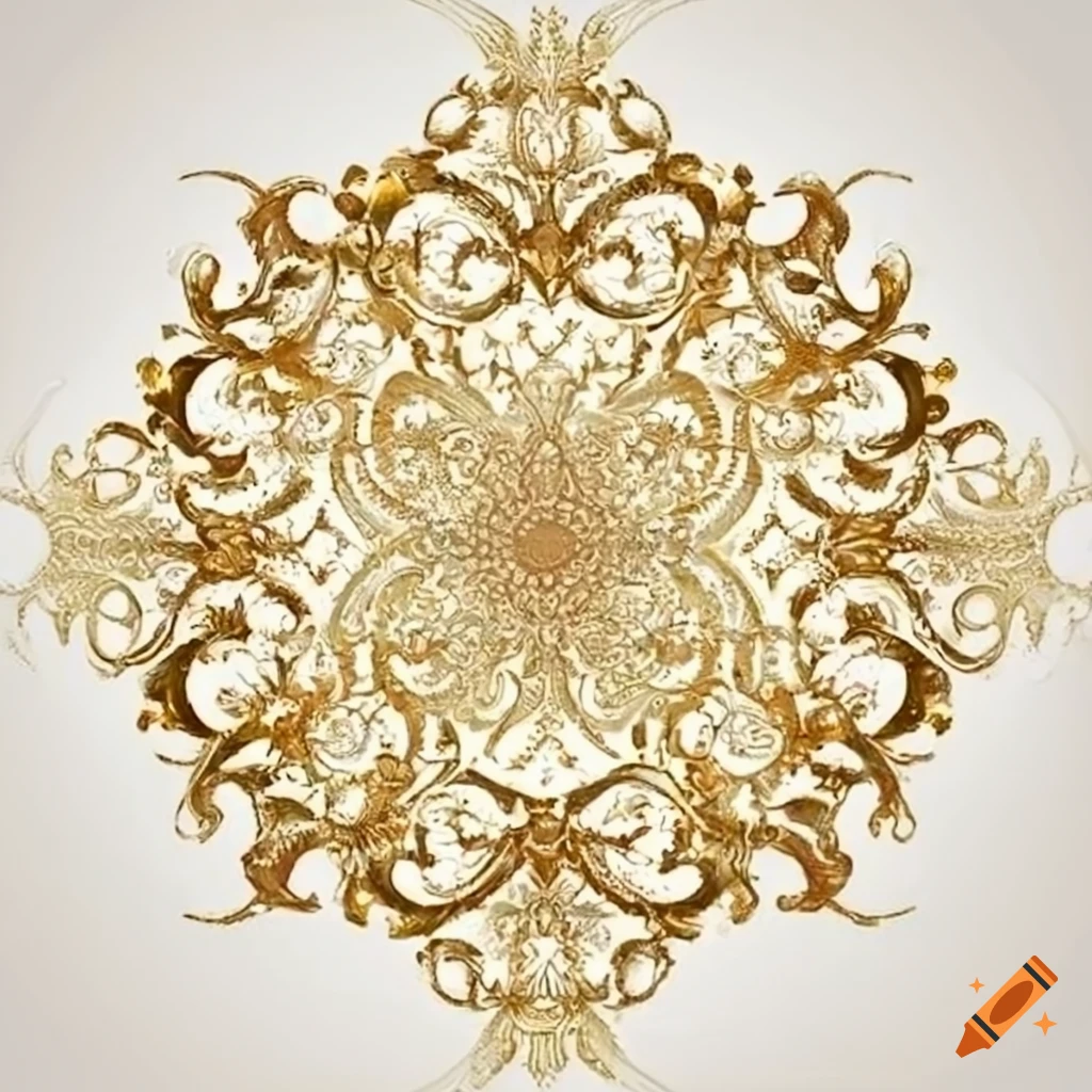 White background with gold royal floral designs on Craiyon