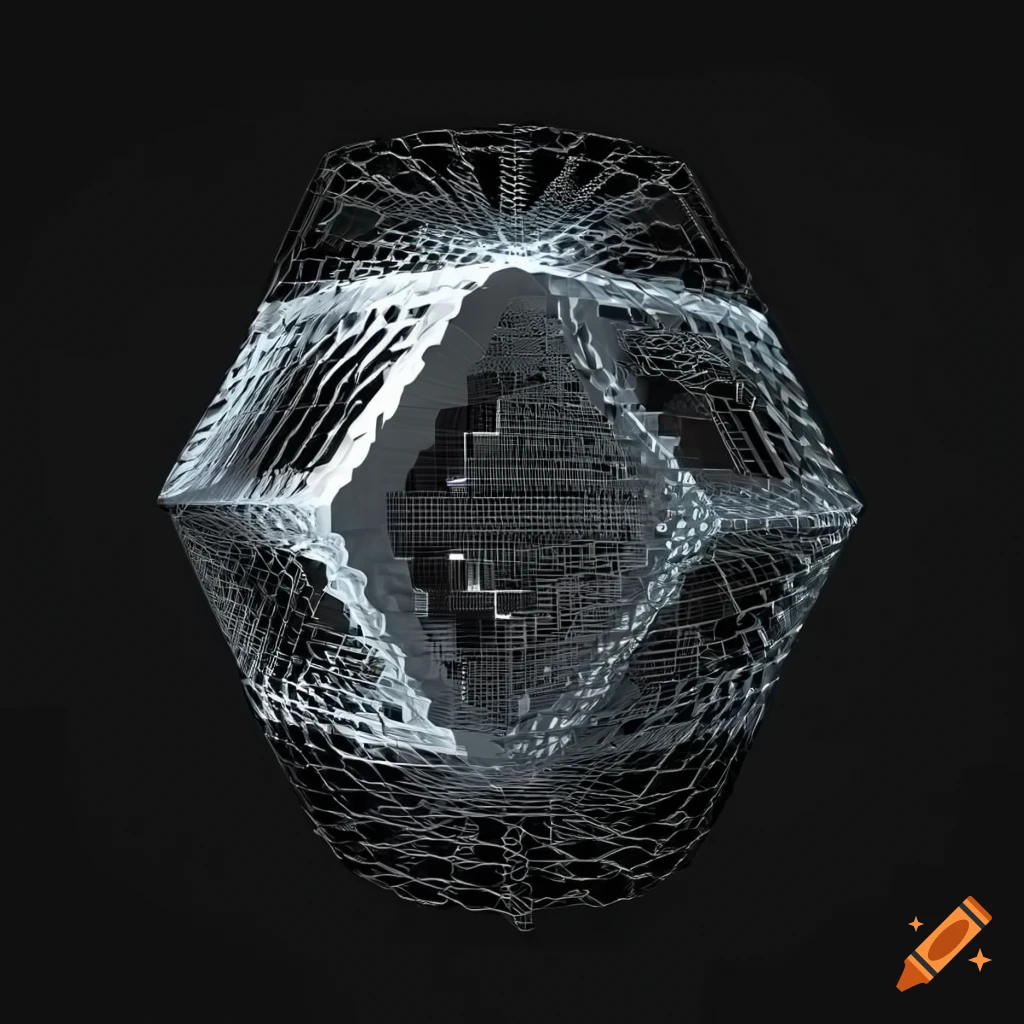 Complex 4D hypercube geometry on black background on Craiyon