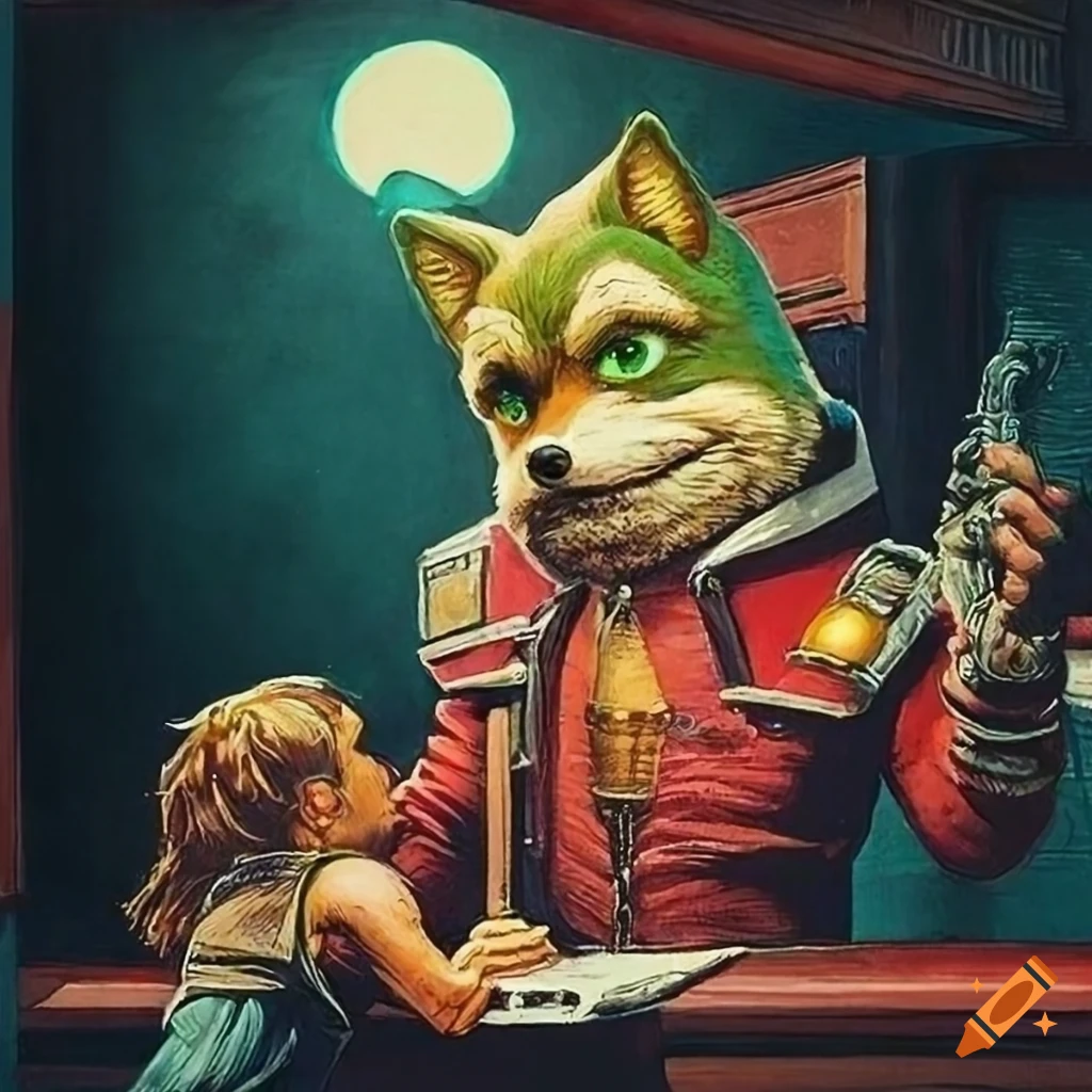 Intricate vintage Star Fox poster with elements of James Gurney and ...