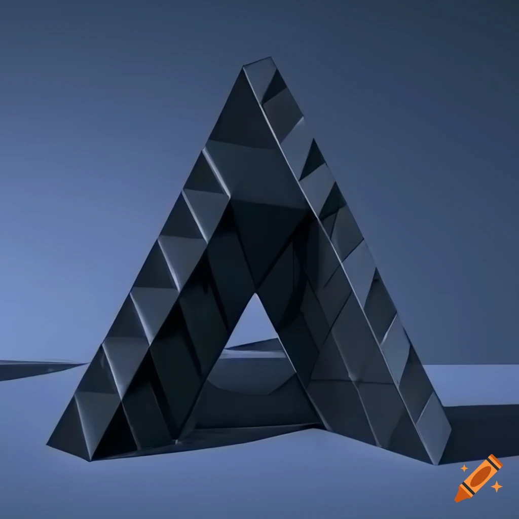 Black triangular metallic building with Penrose triangles in a surreal ...
