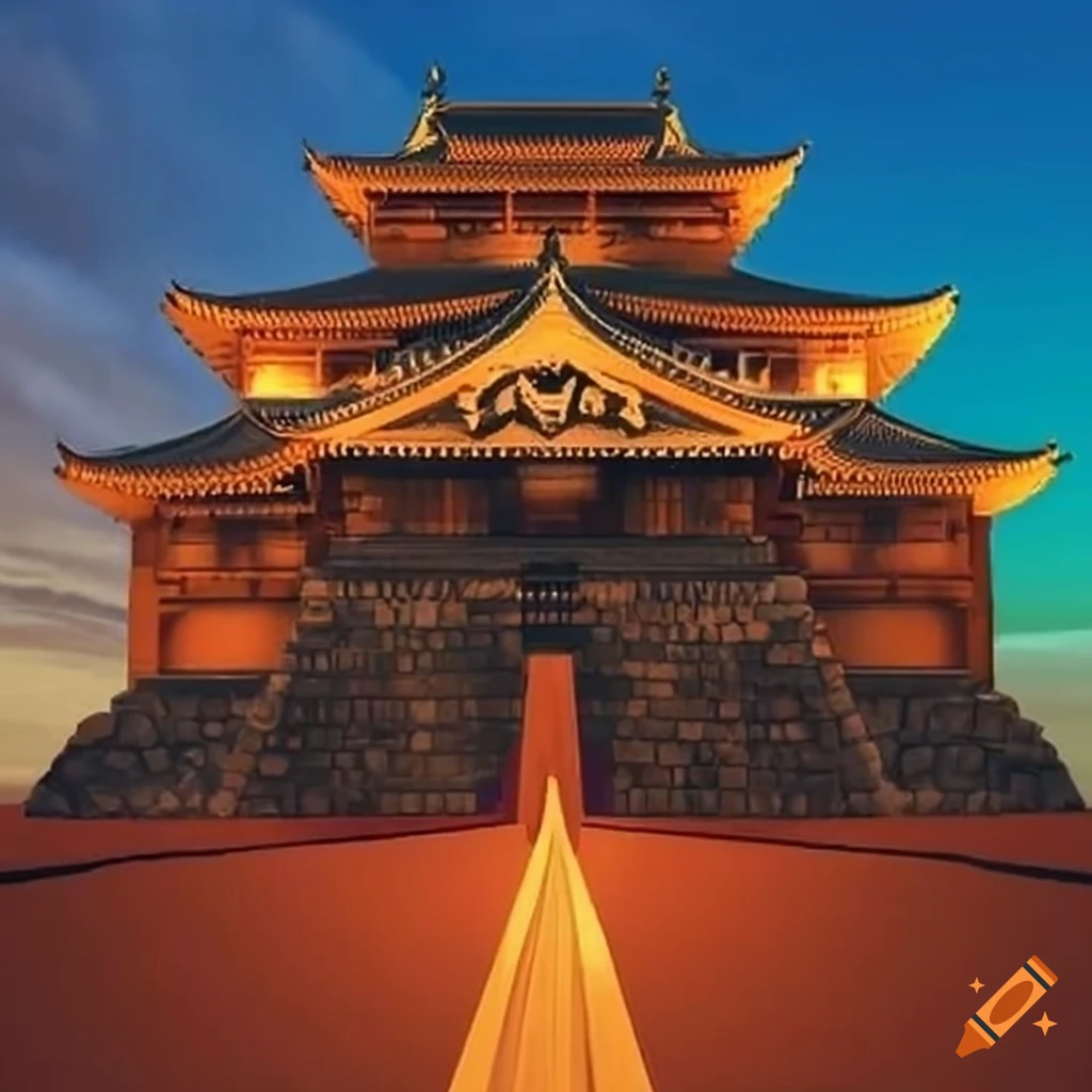 Japanese castle entrance in perspective on Craiyon