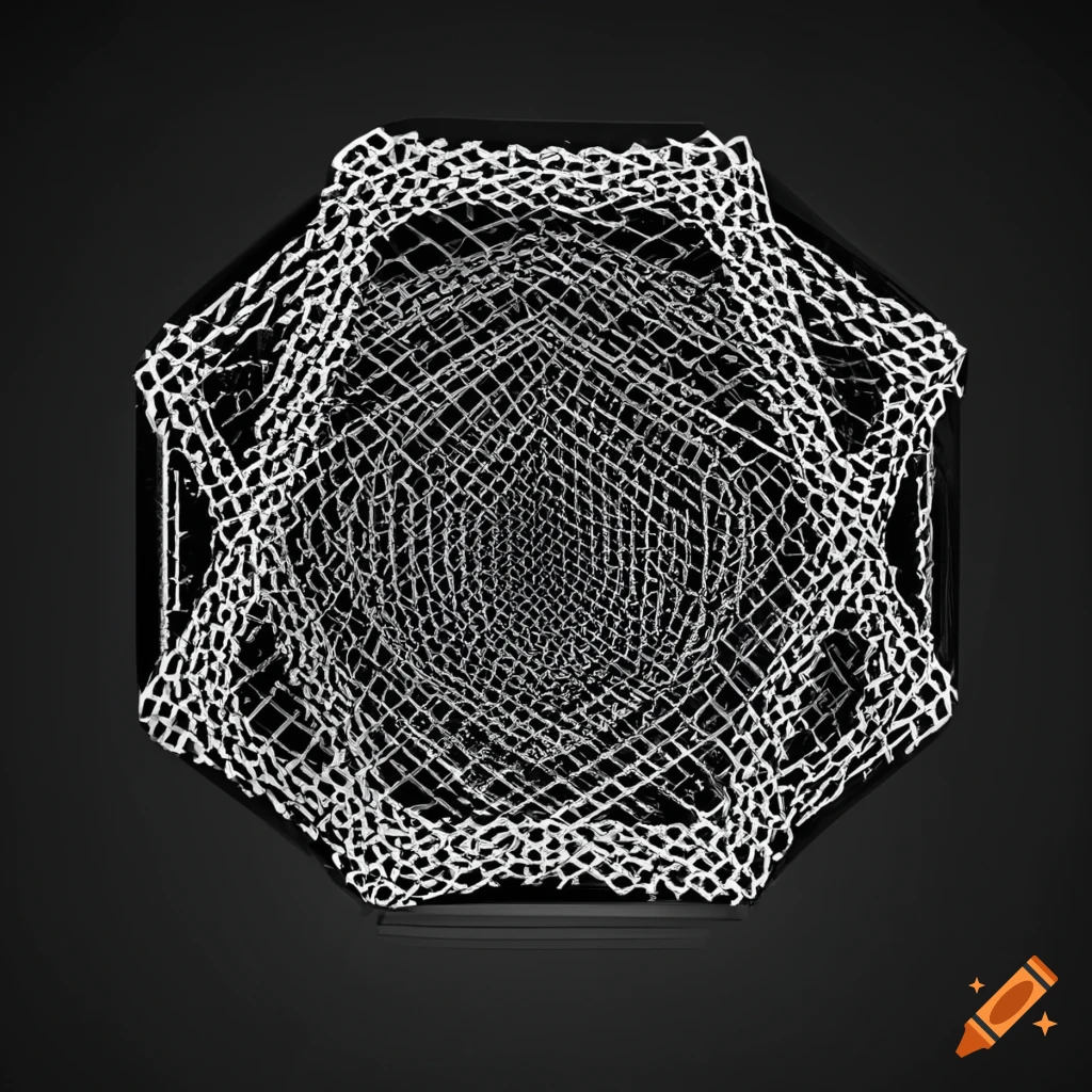 Complex 4D hypercube geometric shape on black background on Craiyon