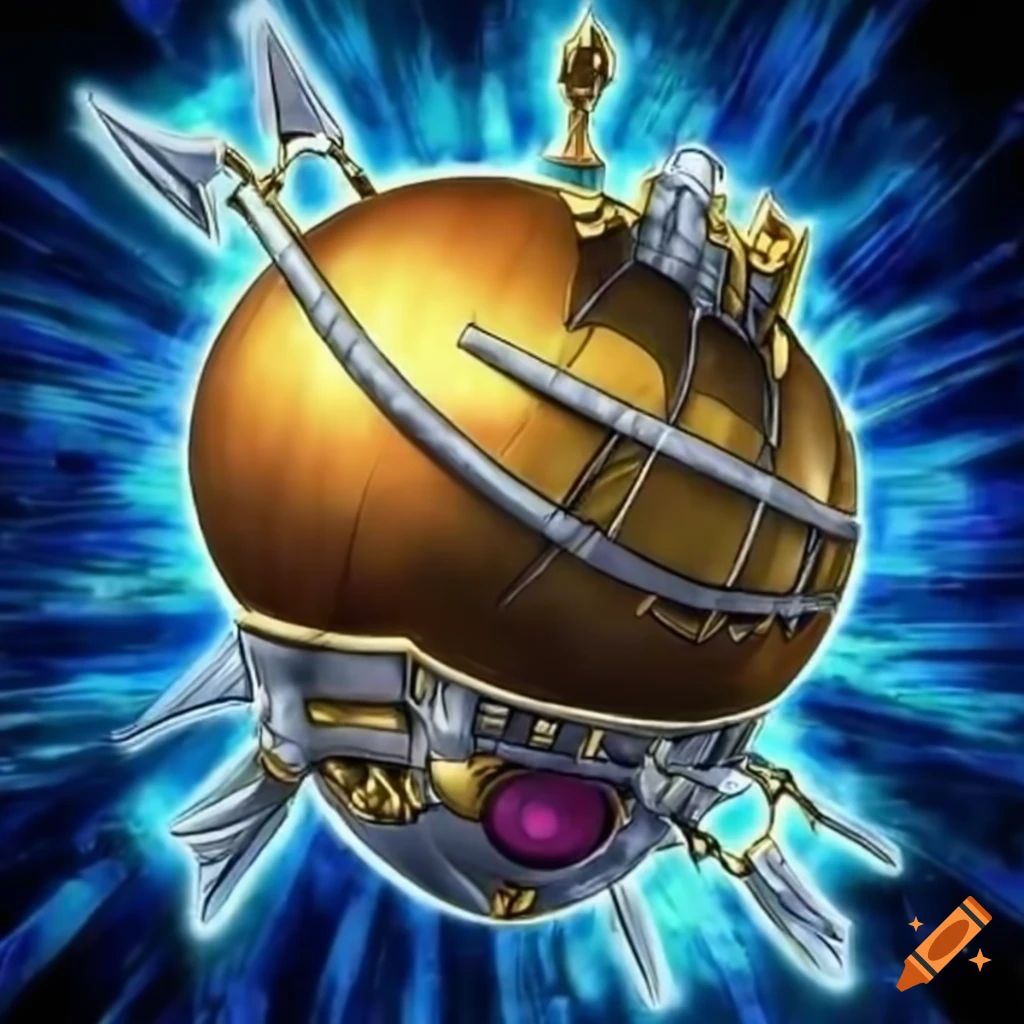 Yu-gi-oh! card style airship with a golden elephant figurehead on Craiyon