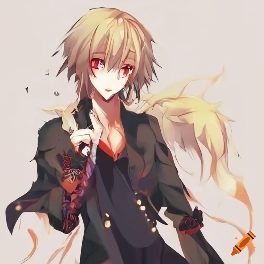 Cute male anime character with blonde hair and red eyes dressed as a ...