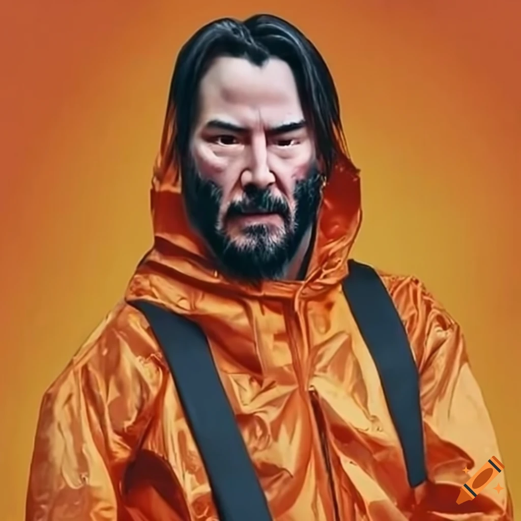 Keanu reeves in orange hazmat suit on Craiyon