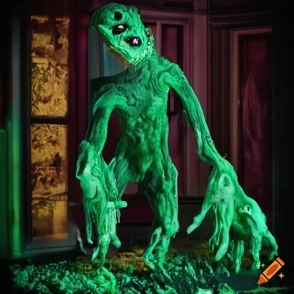 Glowing biopunk cityscape with green moss, plants, and cyborg mutants ...