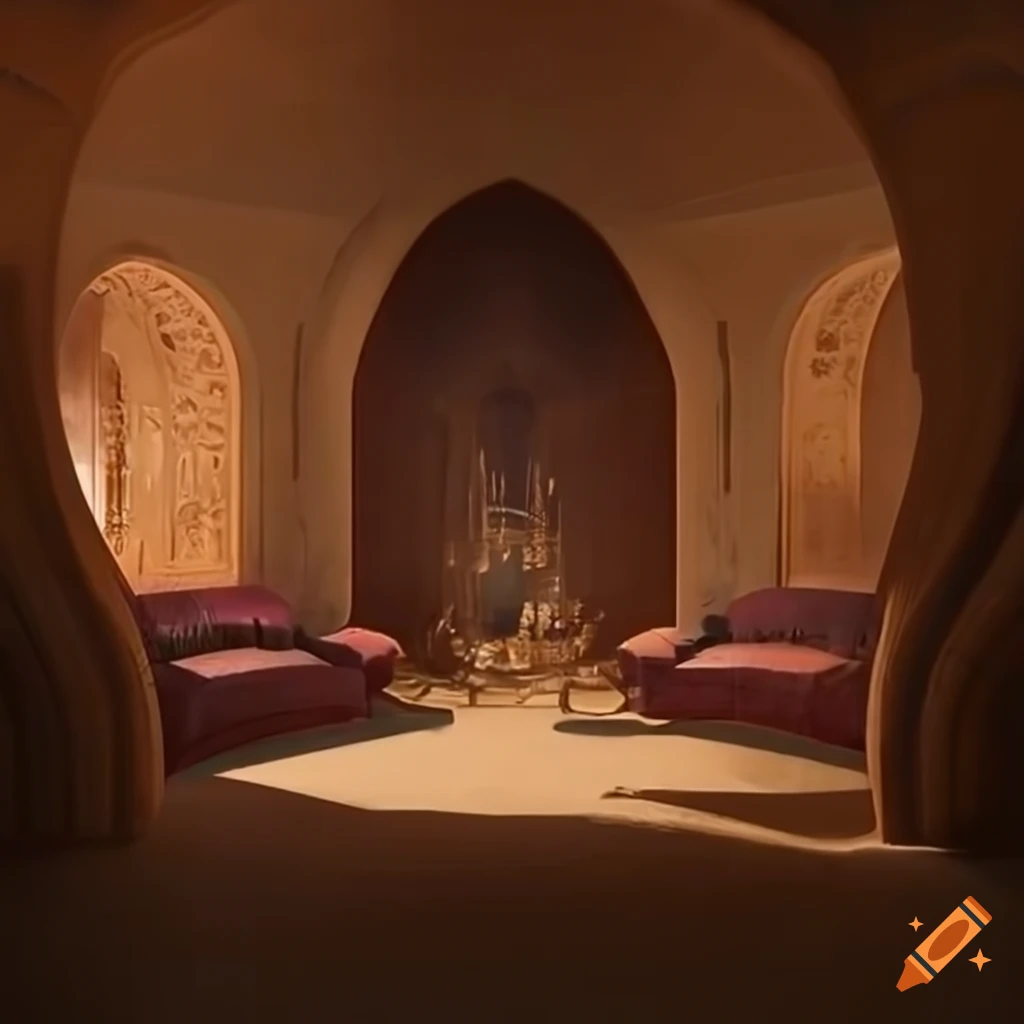 Living room with aesthetics inspired by the interior of caladan castle ...