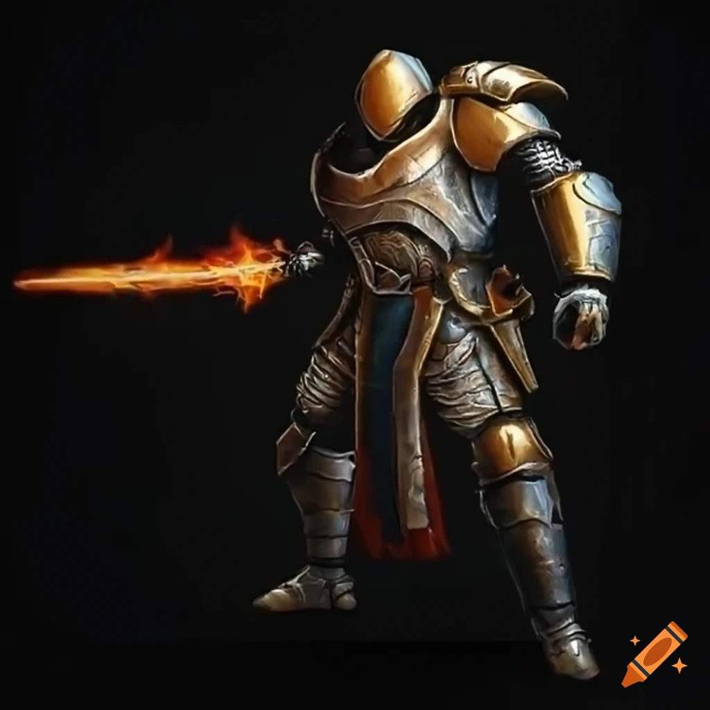 Space knight with dual fiery swords on Craiyon