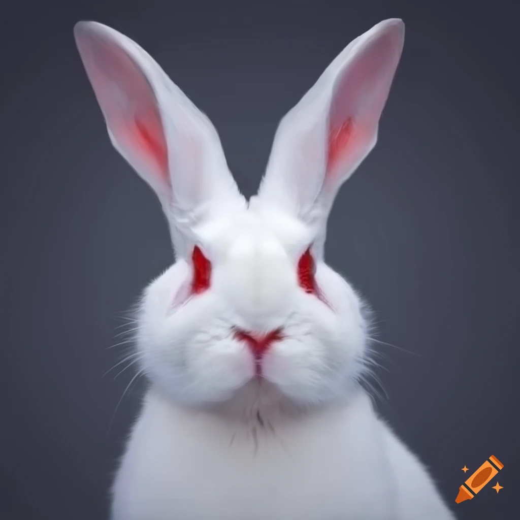 Ominous white rabbit with red eyes on Craiyon