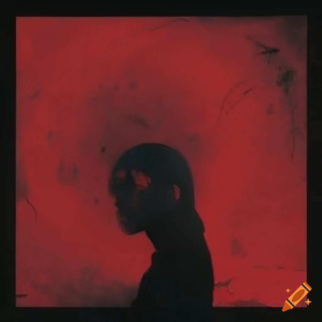 Alternative rock album cover in dark red tones on Craiyon