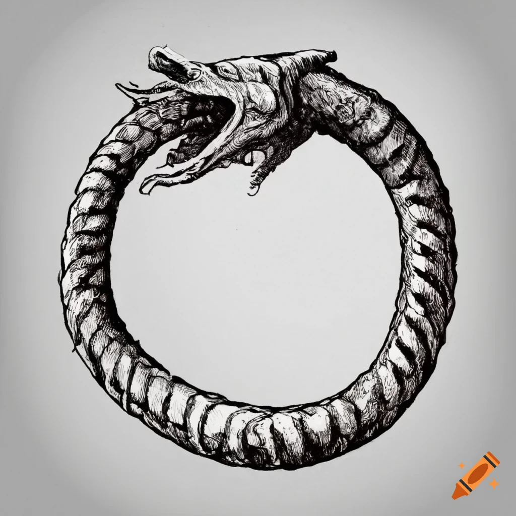 Medieval drawing of ouroboros on Craiyon