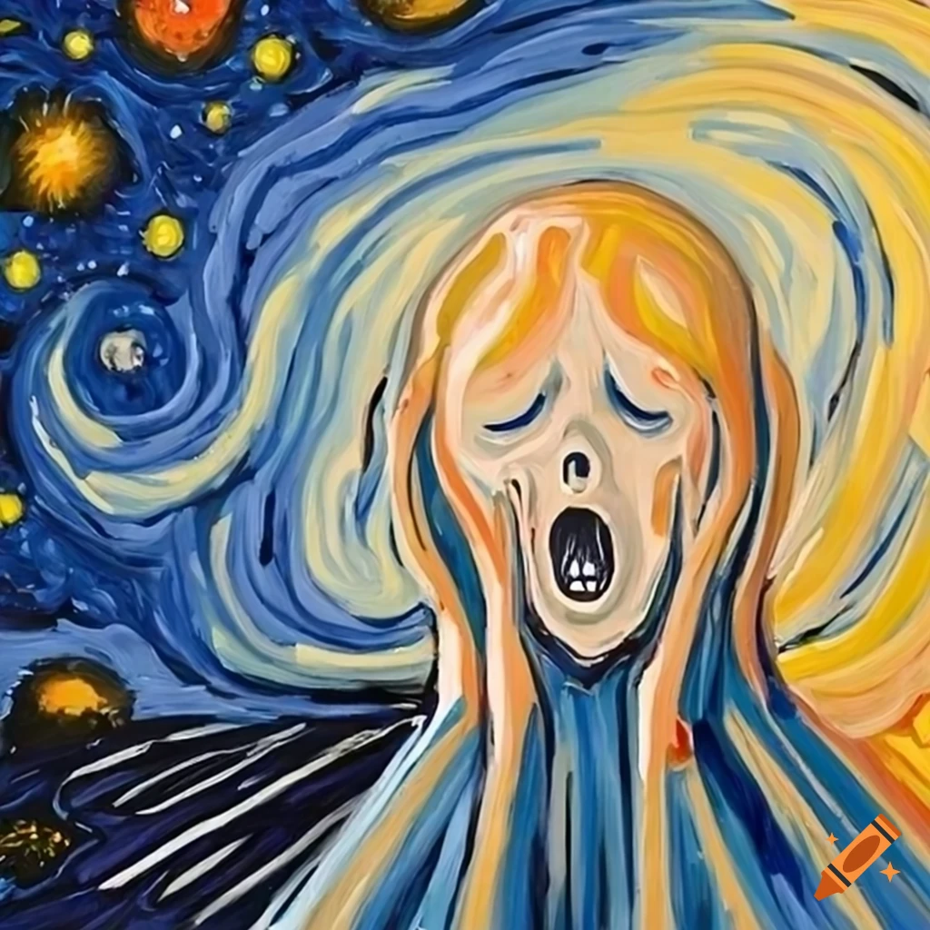 The scream painting with a starry background on Craiyon