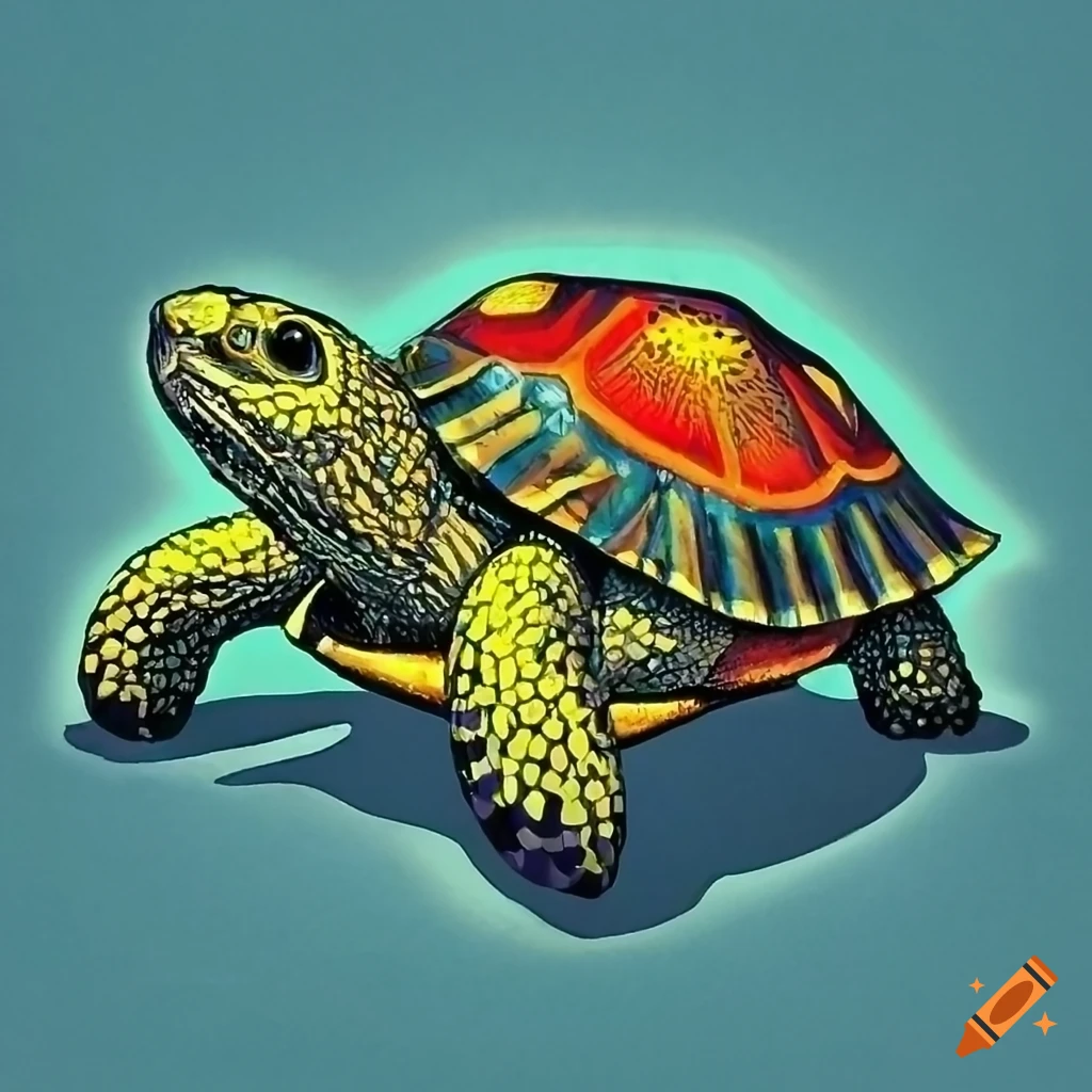 Highly detailed spurred tortoise with a red dot in Simon Bisley art ...