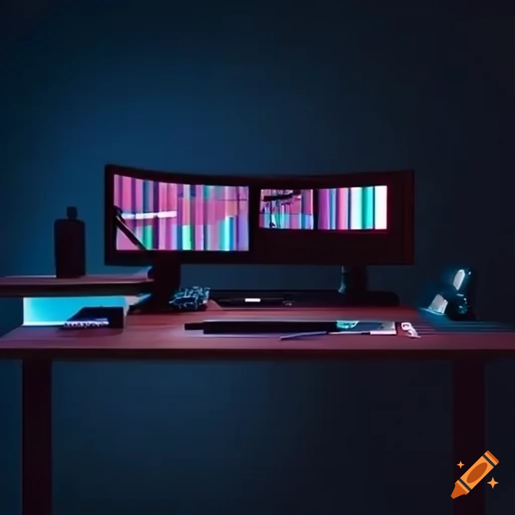 Intense trading setup with an office chair on Craiyon