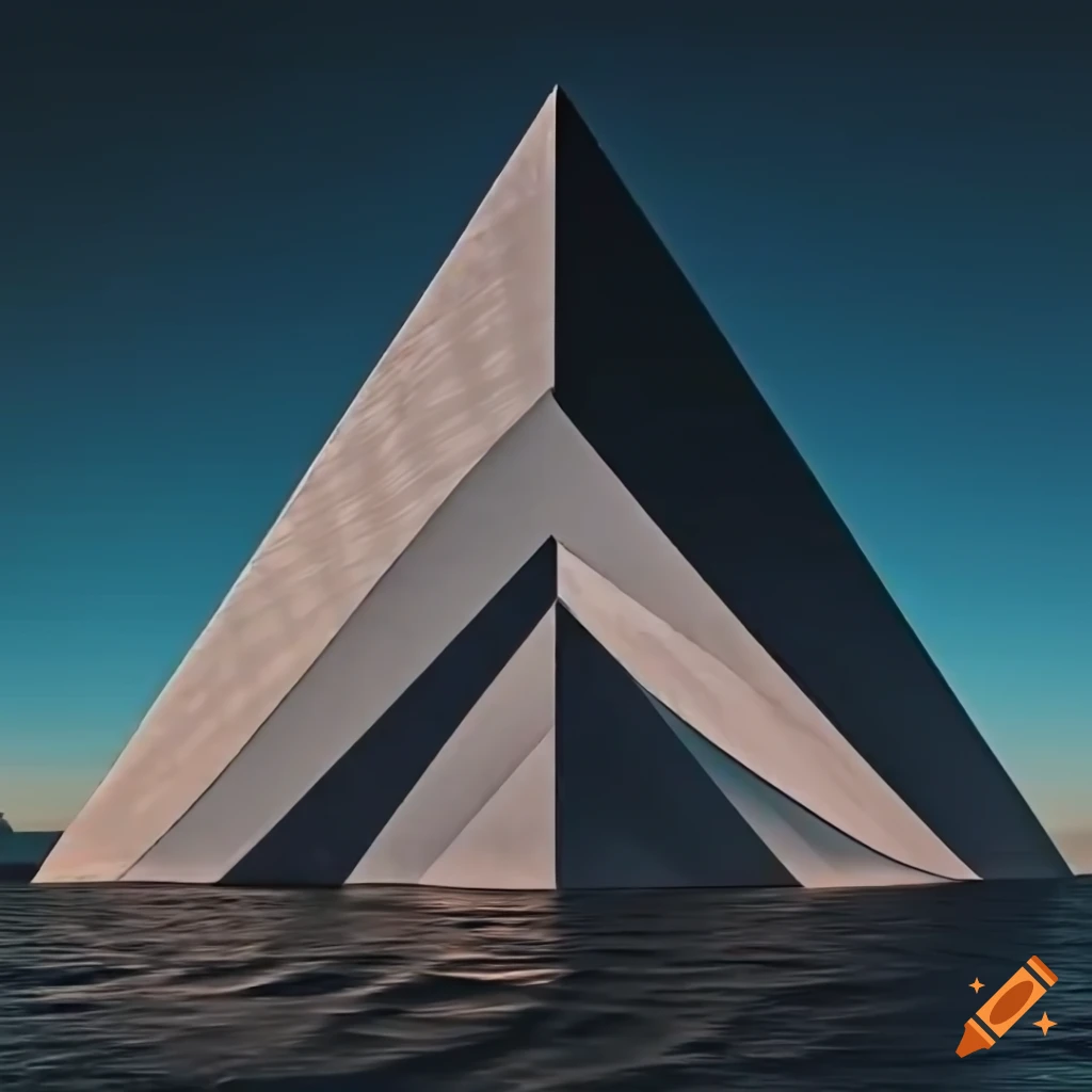 Black spiny-eyed triangular metallic building with Penrose triangles ...