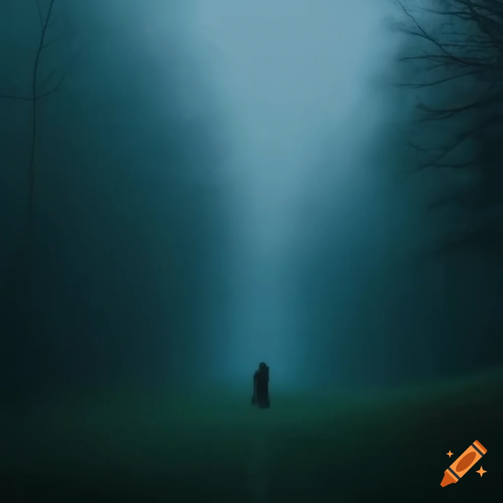 Hills covered in white fog creating a liminal space with a magical ...