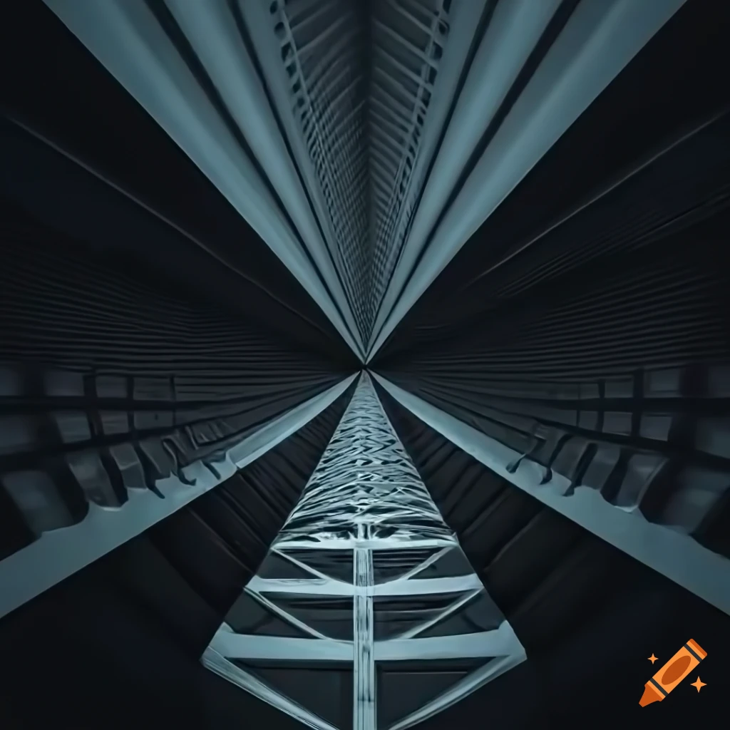 Flat black metallic building with Penrose triangles in surreal ...